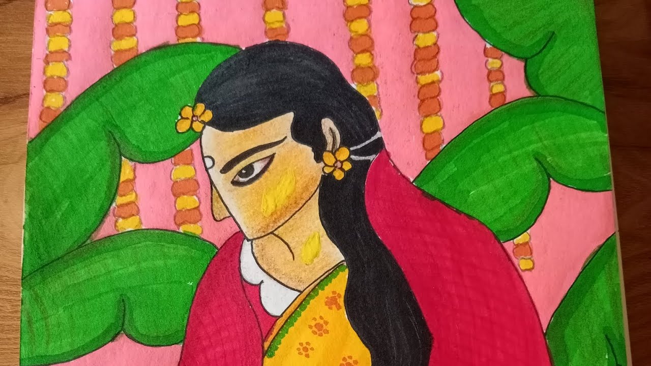 A bengali bride haldi look drawing..how to draw a bride haldi look ...