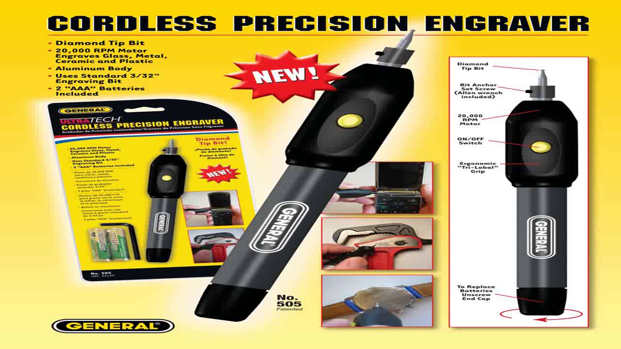 General Tools 505 Cordless Precision Engraver with Diamond Tip Bit ...