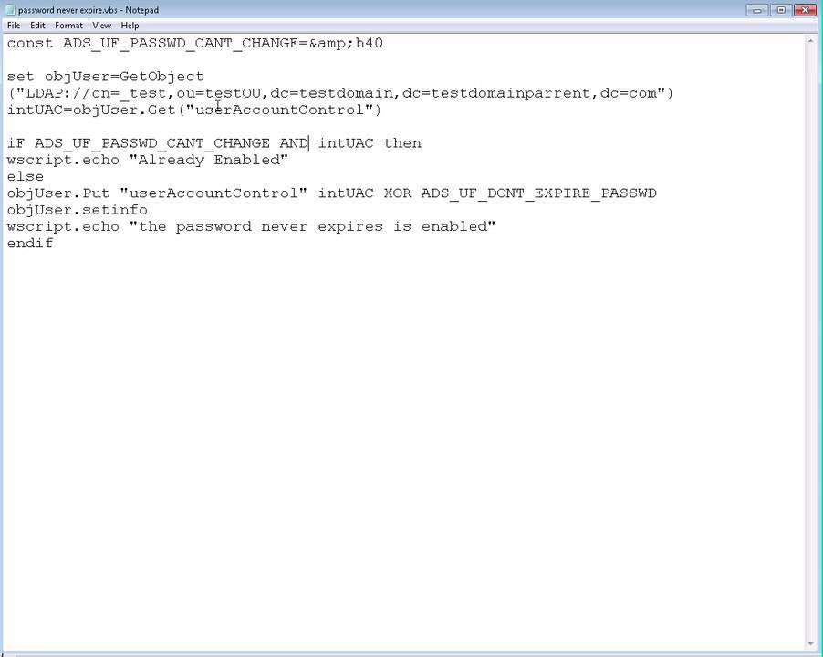 Active Directory VB Script modif user cannot change password flags - YouTube