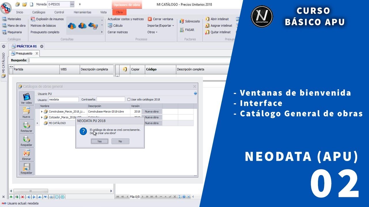 Curso básico de APU con Neodata_Interface y Catálogo de obras - YouTube