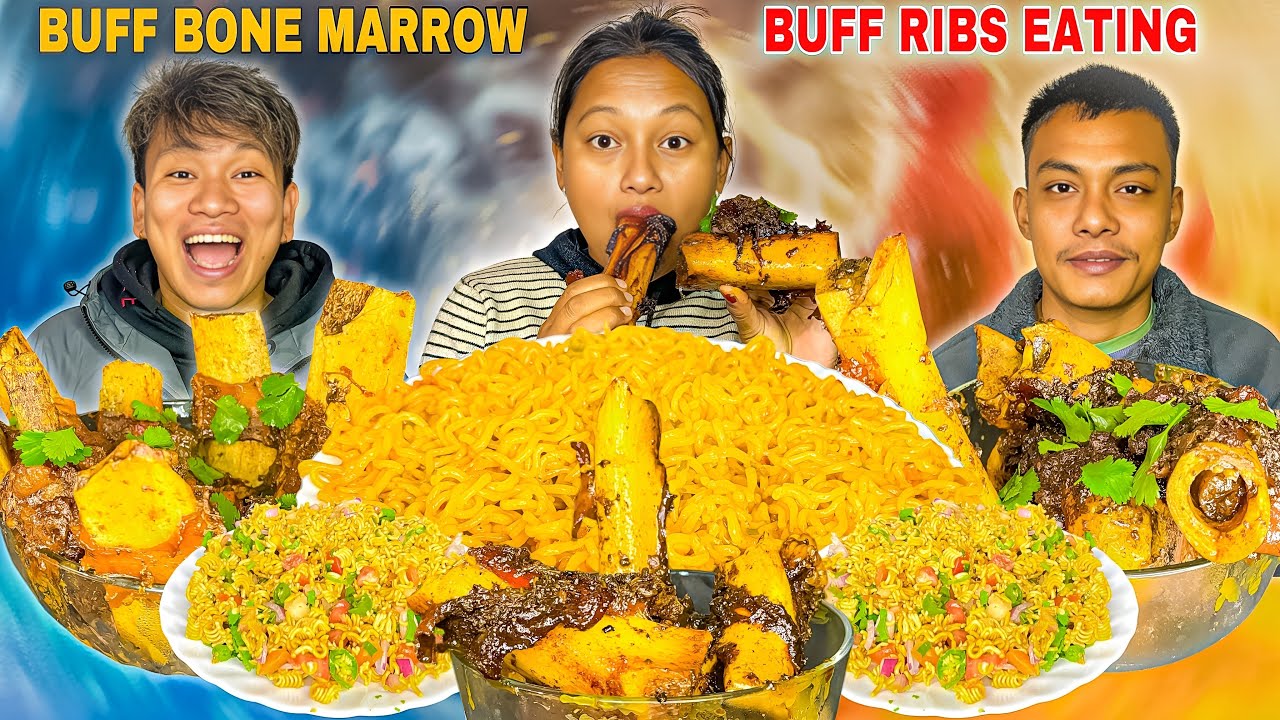 EATING SPICY 🥵 BUFF BONE MARROW, BUFF RIBS AND CURRENT NOODLES || Sadeko Chauchau, 2x Spicy ...