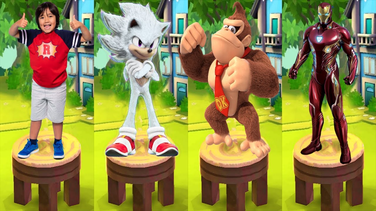 Tag with Ryan vs Sonic Dash vs Iron Man Subway Run vs Donkey Kong Runner - All Characters ...