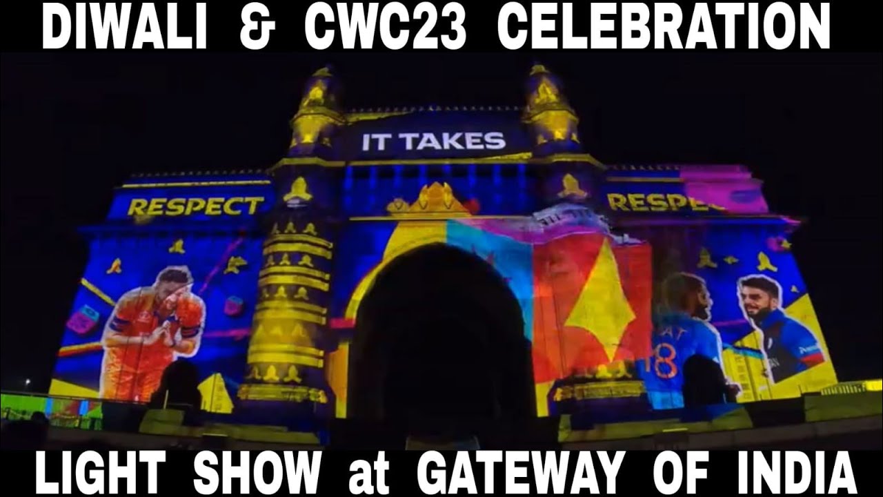 Dazzling Light Show at Gateway Of India Celebrating Diwali & CWC23 ...