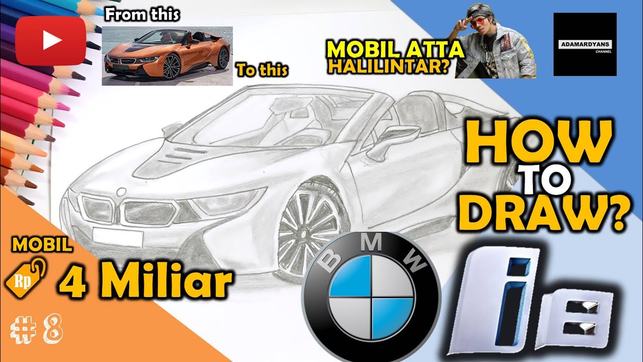 CARA MENGGAMBAR MOBIL BMW I8 | ROADSTER PENCIL SKETCH #8 - YouTube