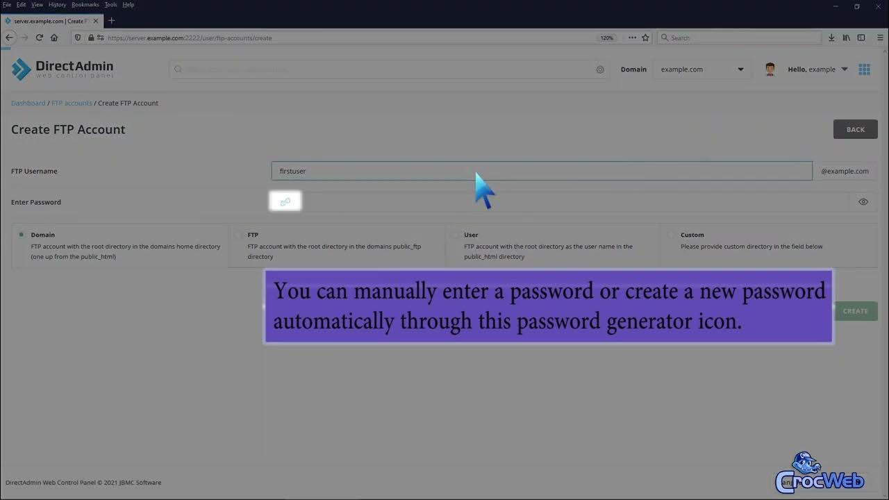 How to create an FTP Account in DirectAdmin - CrocWeb Cloud - YouTube