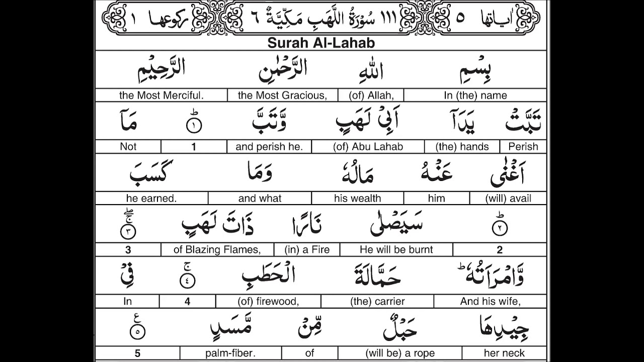 Surah 111 Word for Word English Alafasy