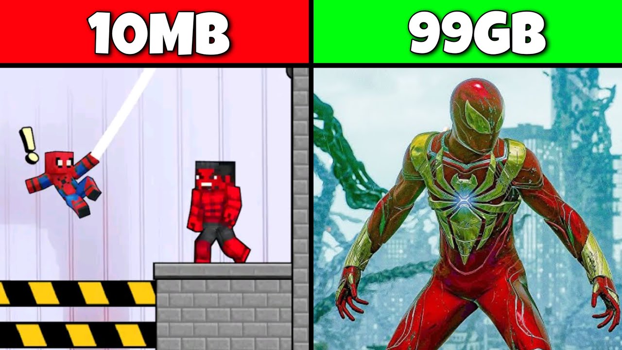 10MB VS 99GB SPIDER-MAN CRAZY GAMES EPIC SHOWDOWN! 🕷️🎮 - YouTube