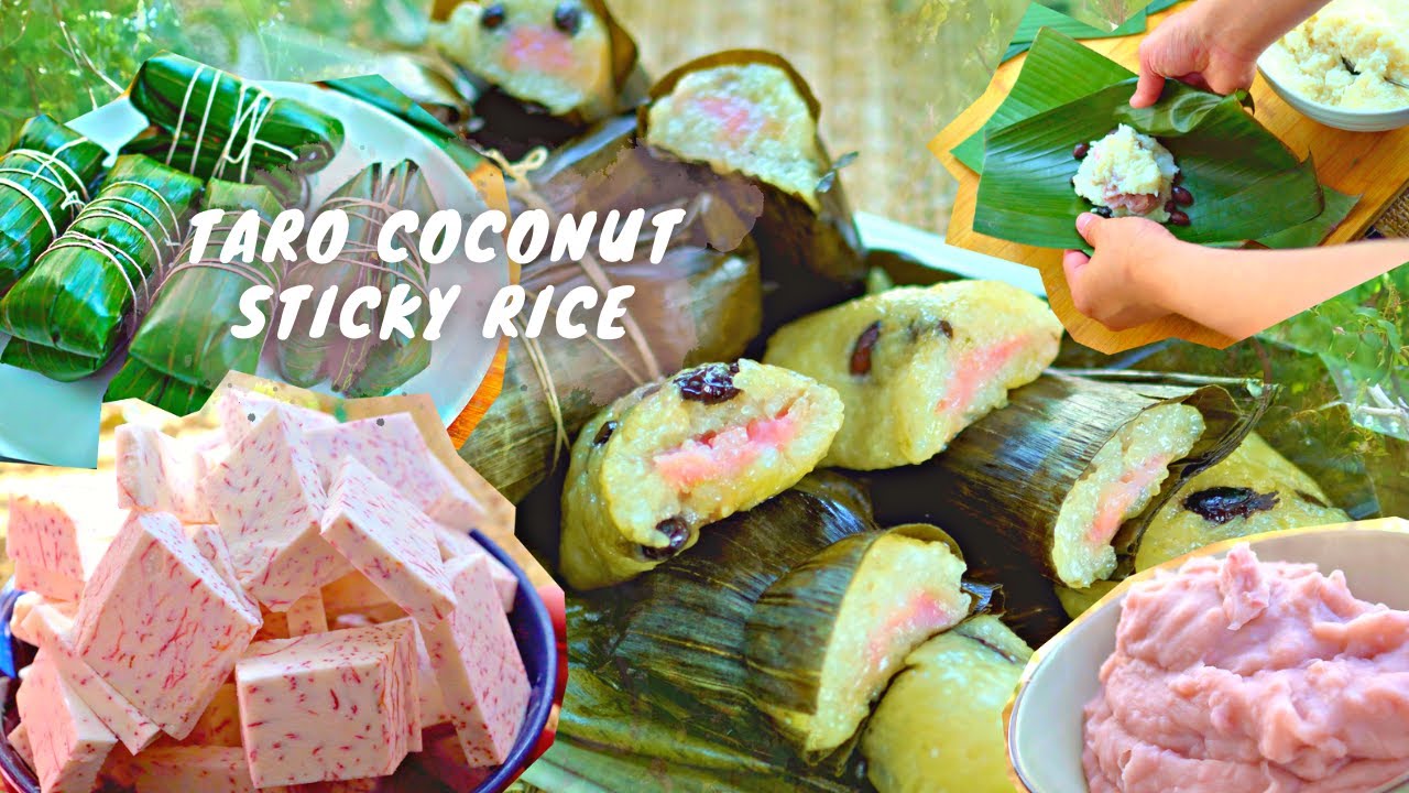TARO COCONUT STICKY RICE IN BANANA LEAVES - YouTube