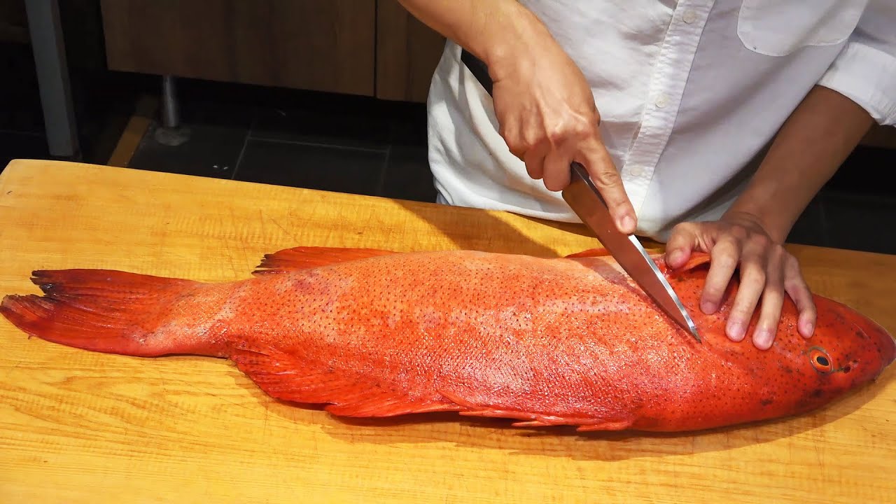 Japanese cuisine - Red Grouper Fish | Tuna Sashimi - YouTube