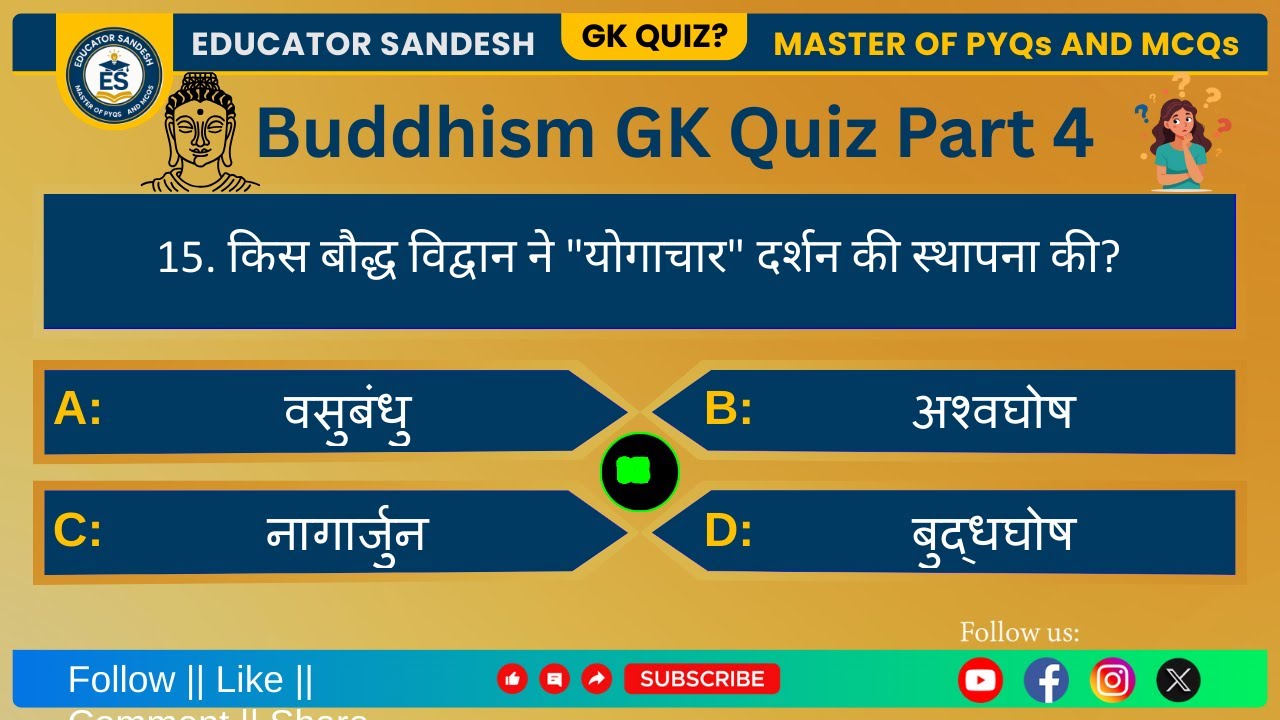 Buddhism GK Quiz Part 4 | बौद्ध धर्म क्विज़ | 20 New Difficult ...