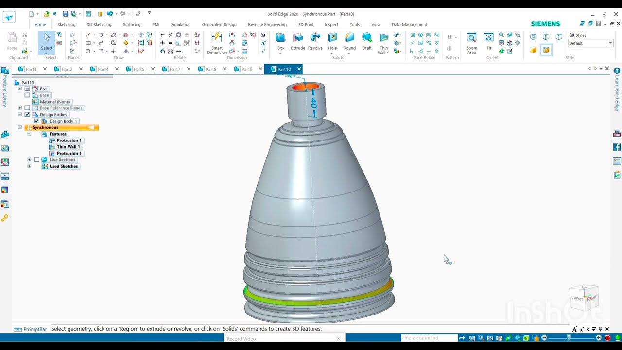 Solid Edge Bottle Revolve Part-35 - YouTube