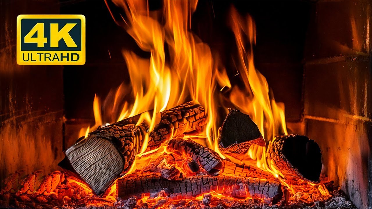 🔥 4K Fireplace Ambience. Fireplace with Burning Logs and Crackling Fire ...