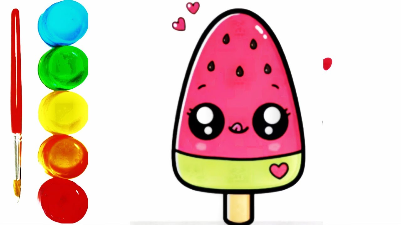 How to draw a cute watermelon ice cream for kids - YouTube
