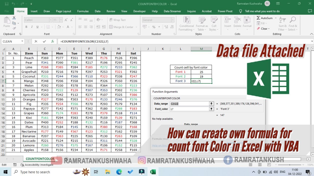 How Can Create Own Formula For Count Font Color Cell Value With VBA How Can Create Own Formula For Count Font Color Cell Value With VBA