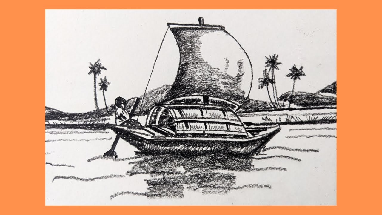 How to draw easy scenery drawing | Charcoal Pencil landscape village ...