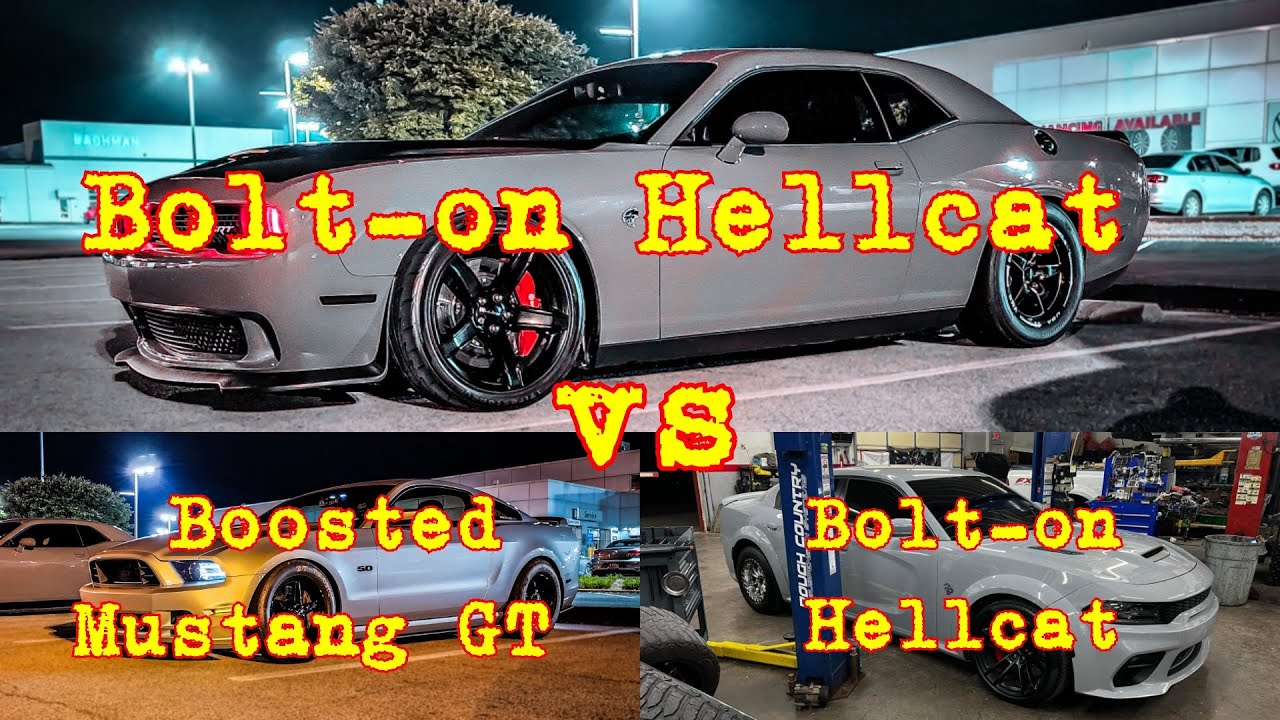 Hellcat vs Hellcat and Boosted Mustang - YouTube