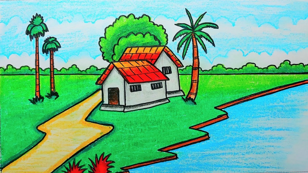 How to Draw a Beautiful Nature Landscape in 10 Minutes | Step-by-Step ...