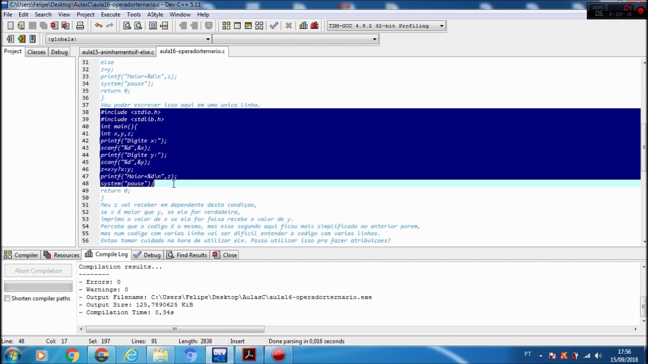 'C' Aula 16 - Operador Ternário (?) - YouTube