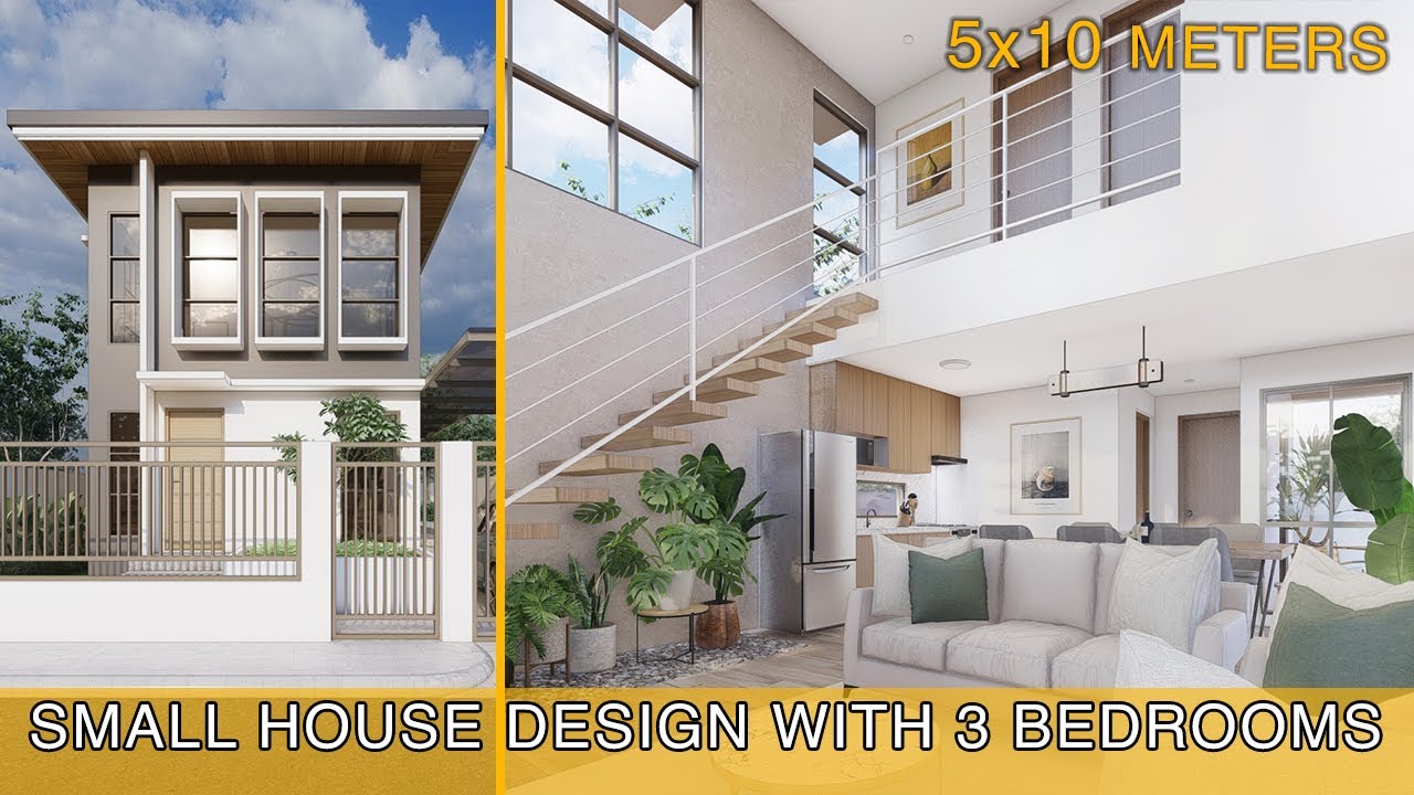 Modern House Design Idea (5x10 meters) 50sqm with 3 bedrooms - YouTube