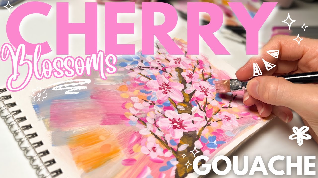 it's spring.. let's paint flowers with gouache 🌸 cherry blossoms ...