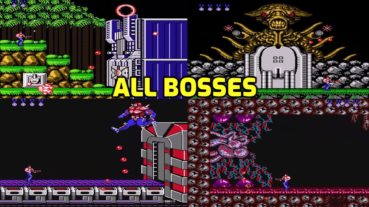 Contra (NES) - All Bosses - YouTube