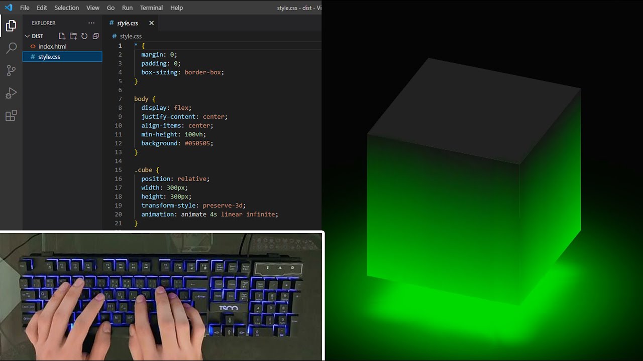 ASMR Programming - Ambient Light Effects | CSS 3D Glowing Cube Animation Effects - No Talking ...