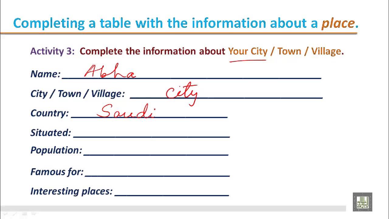 WRITING (112 ) - B1 - U3 :Places 1 -- Countries, Cities, Towns and ...