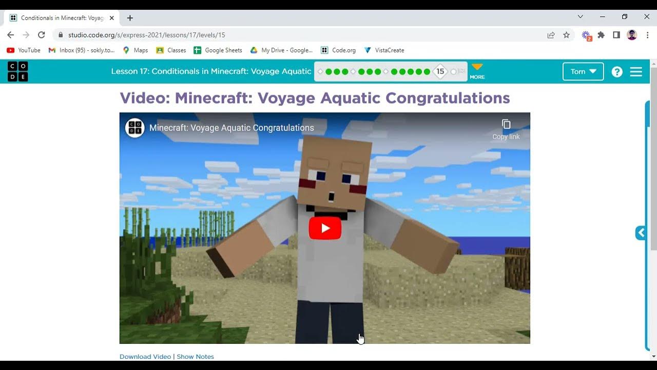 Code org Lesson 17 Conditionals in Minecraft Voyage Aquatic - YouTube