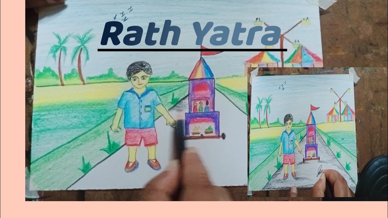 How draw Rath yatra painting |Easy scenery drawing |Easy village ...