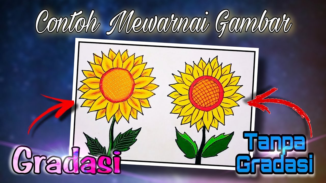 CARA MENGGAMBAR BUNGA MATAHARI YANG MUDAH | Mewarnai Gambar Tanpa ...