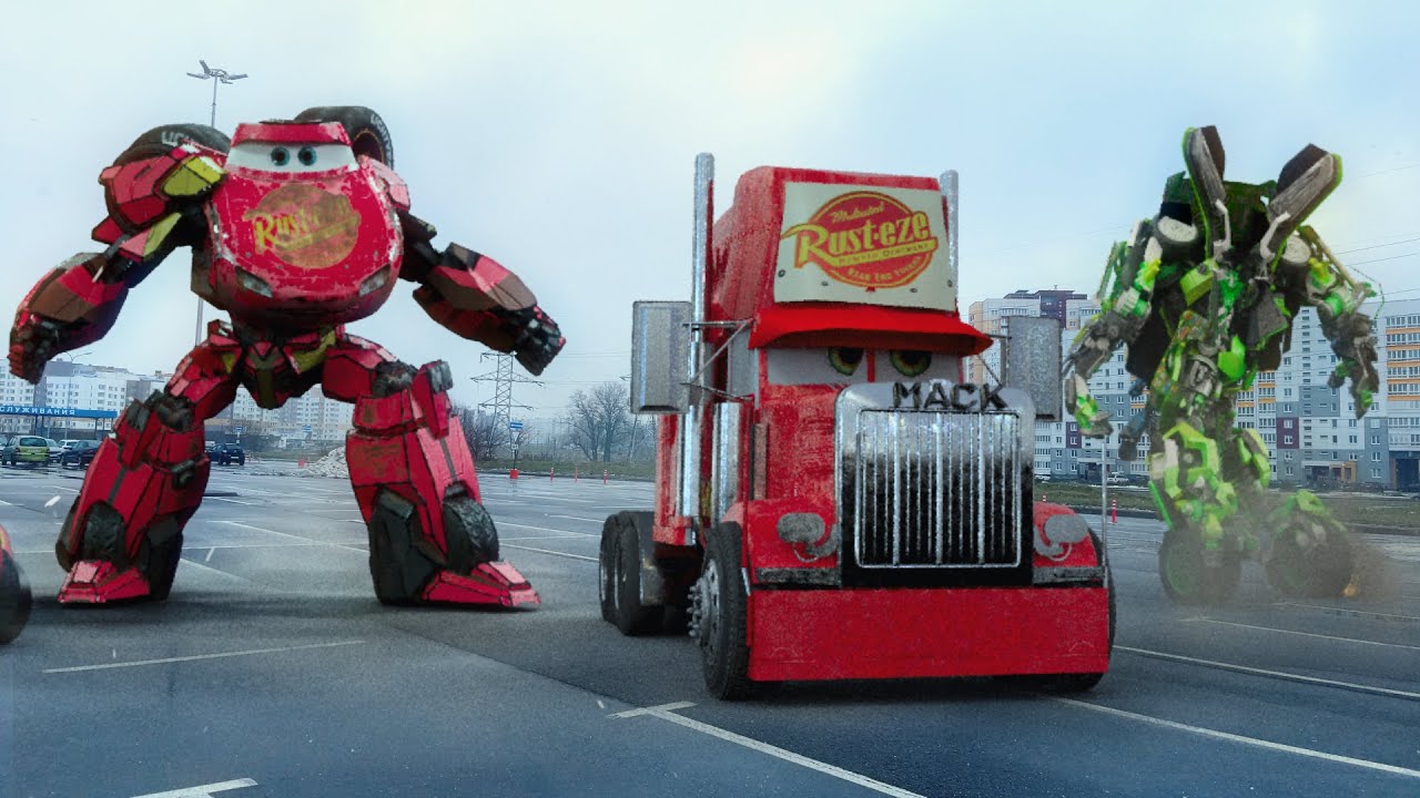 Lightning McQueen TRANSFORMERS in Real Life on Road cars PIXAR - YouTube