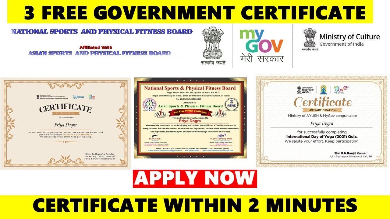 3 Free Government Certificate|National Level Certificates in 2minutes ...