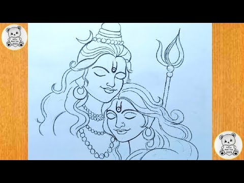 How to draw shiva parvati half face | Shiva Parvati drawing ...