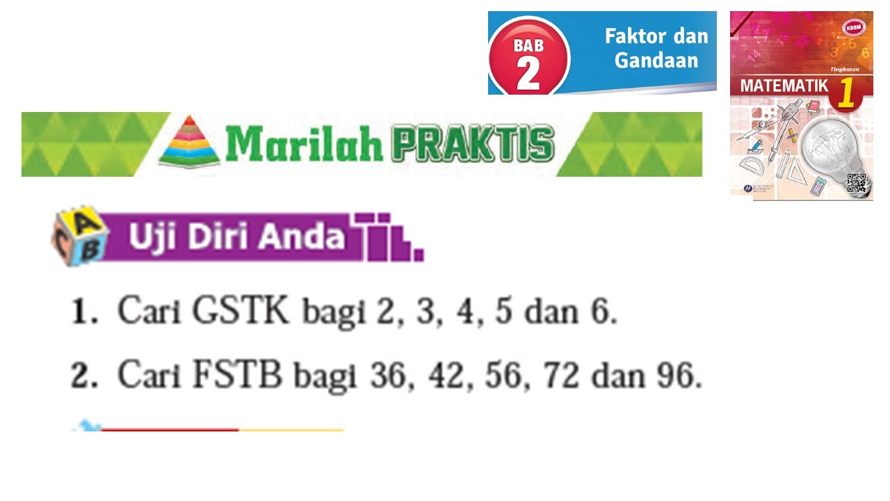 KSSM Matematik Tingkatan 1 Bab 2 faktor dan gandaan marilah praktis no1 ...