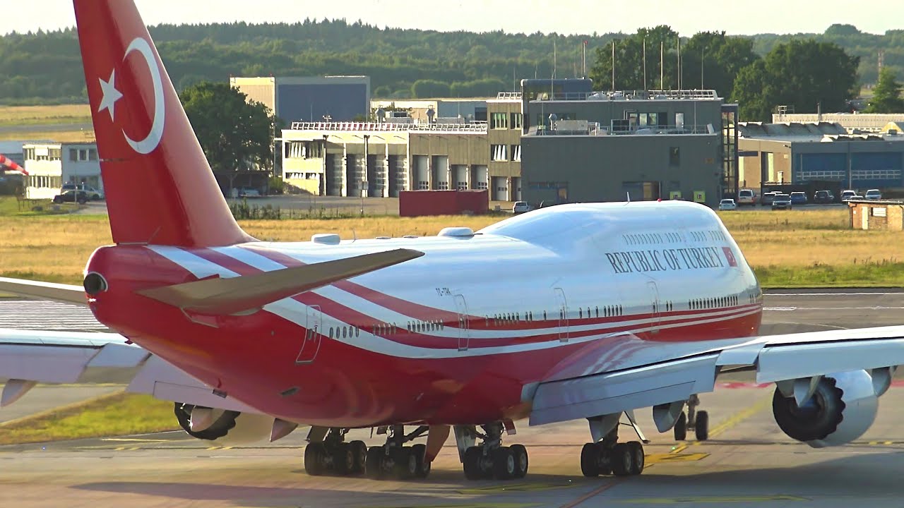 TURKEY GOVERNMENT Boeing 747-8ZV(BBJ) TC TRK Taxi,Takeoff from Hamburg ...