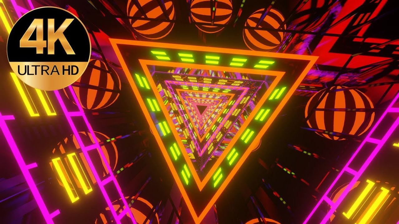 10 Hour 4k TV meditation screensaver triangle metallic Neon tunnel ...