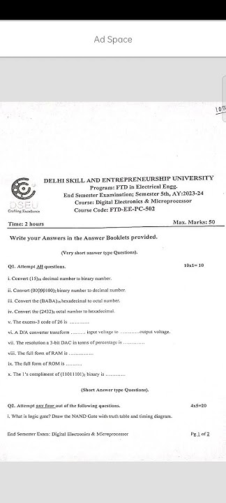 Digital Electronics & Microprocessor / Question Paper 5th Semester ...