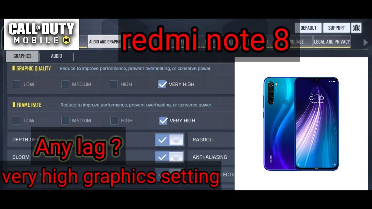 redmi note 8 COD MOBILE test gameplay max graphic setting || very high ...