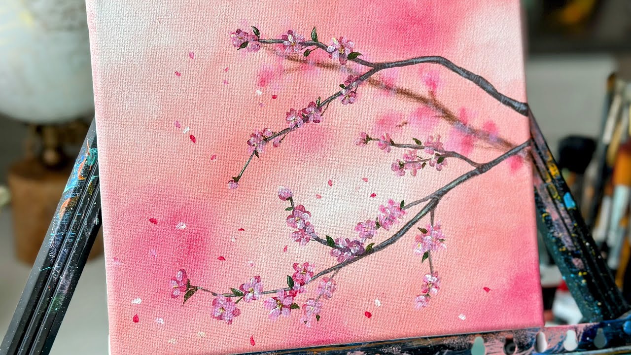 Cherry blossoms/ easy painting ideas/ acrylic painting tutorial - YouTube