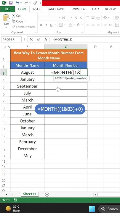 Extract month number from month name #exceltips #exceltutorial #excel - YouTube