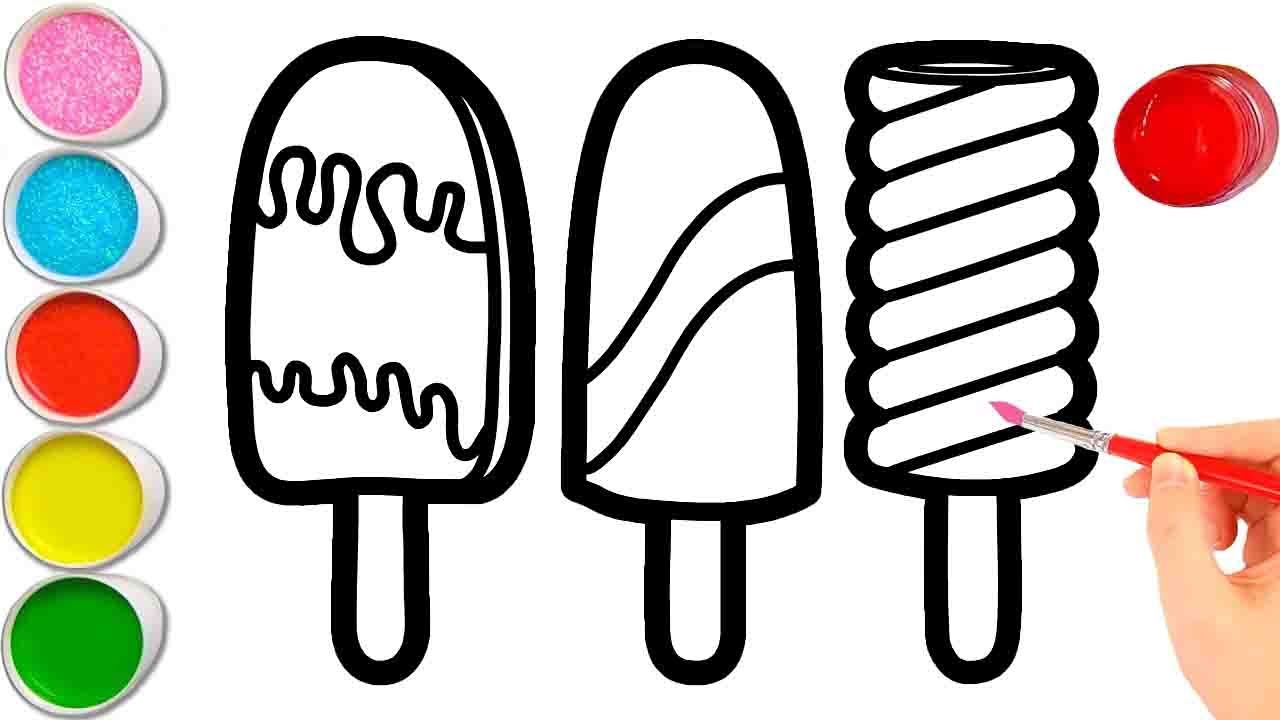 Bé vẽ và tô màu que kem đơn giản /Drawing and Painting Ice Cream ...