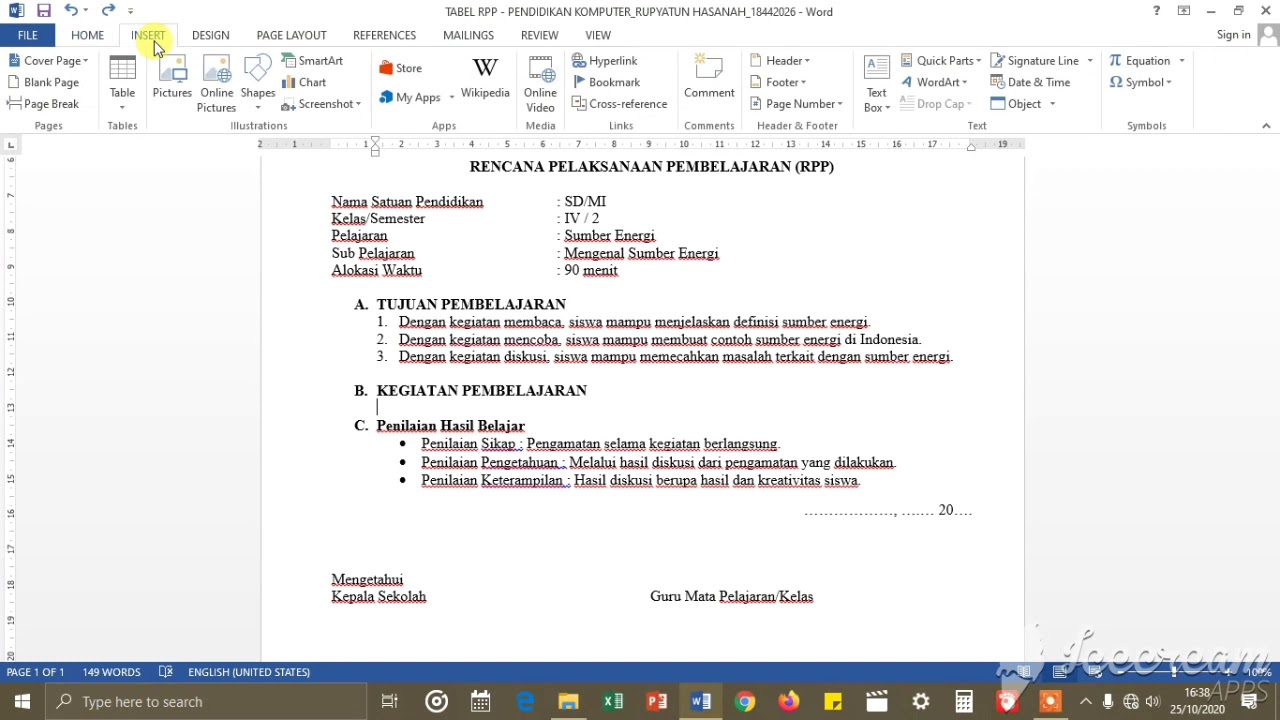 TUTORIAL MEMBUAT TABEL TENTANG RENCANA PEMBELAJARAN ATAU RPP UNTUK ...