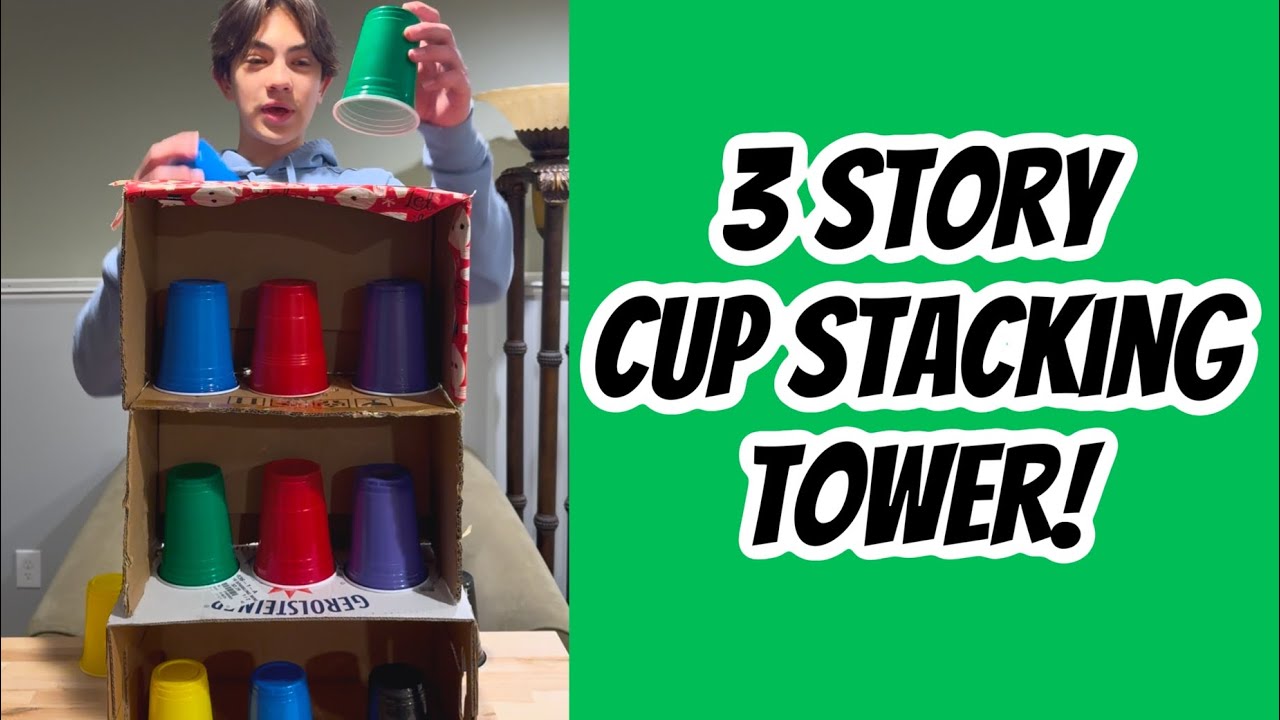3 STORY CUP STACKING TOWER! - YouTube
