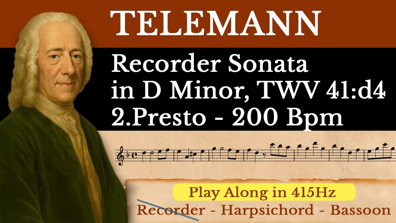Telemann: Recorder Sonata in D minor, TWV 41d41 - 2.Presto - 415Hz ...