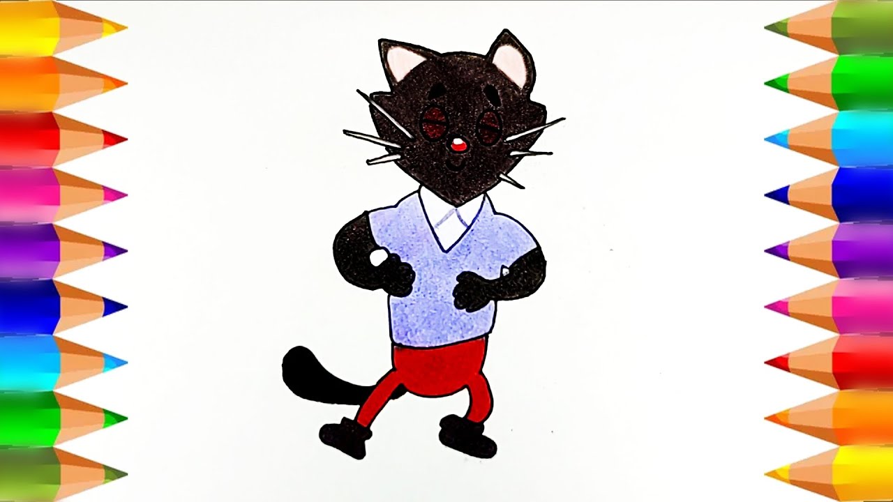 Cómo dibujar y colorear el gato negro de Michi-guau bailando | Dibujos ...