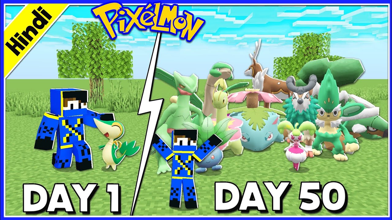 50 Days In PIXELMON BUT I Can catch only GRASS TYPE POKEMONS! || Pocket ...