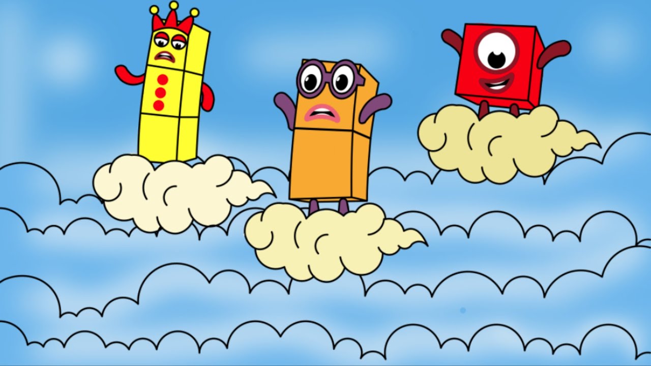 Numberblocks 1 2 and 3 flying above the clouds, - a colorful story made ...