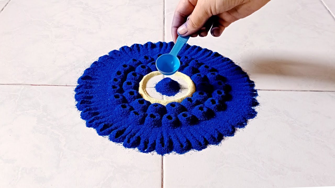 Navratri day 3 Blue colour rangoli design 2022|very easy and simple ...