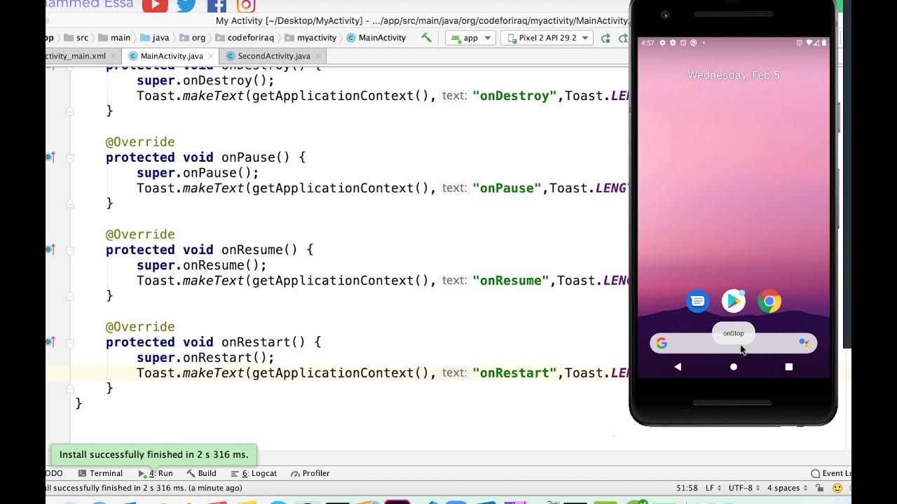 50 Android Activity lifecycle callbacks onCreate , onResume , onPause , onStop, onDestroy - YouTube