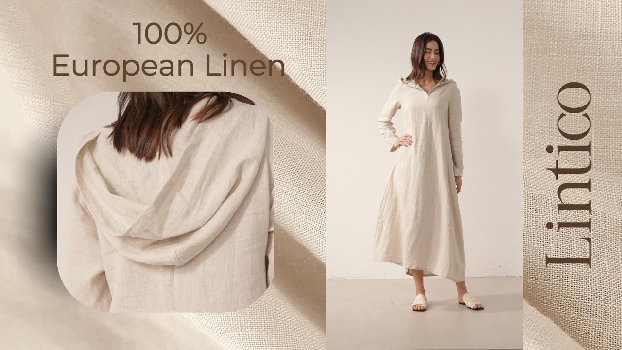 Masters of Linen®：100% Linen Hooded Pullover Maxi Dress # ...